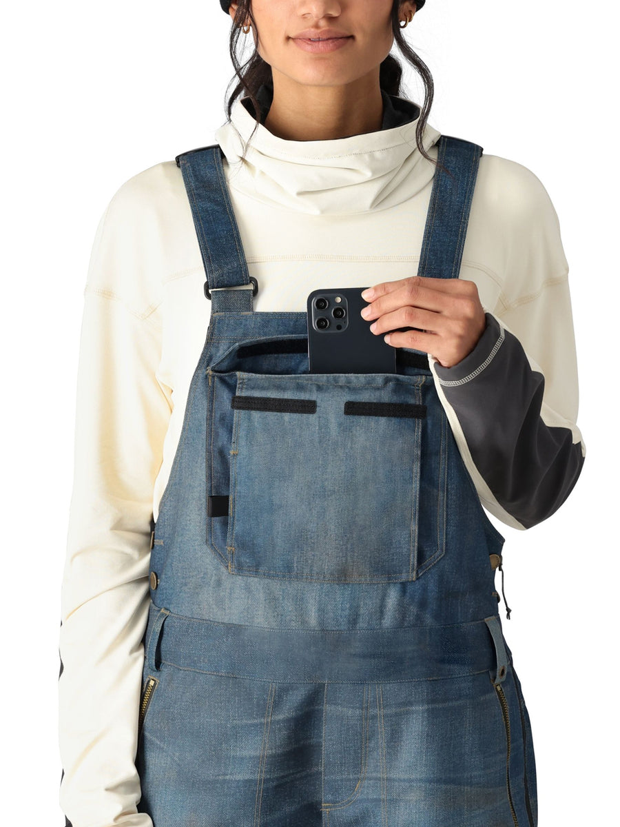 686 WOMENS BLACK MAGIC 20K BIB SNOWBOARD PANT - DECONSTRUCTED INDIGO ...