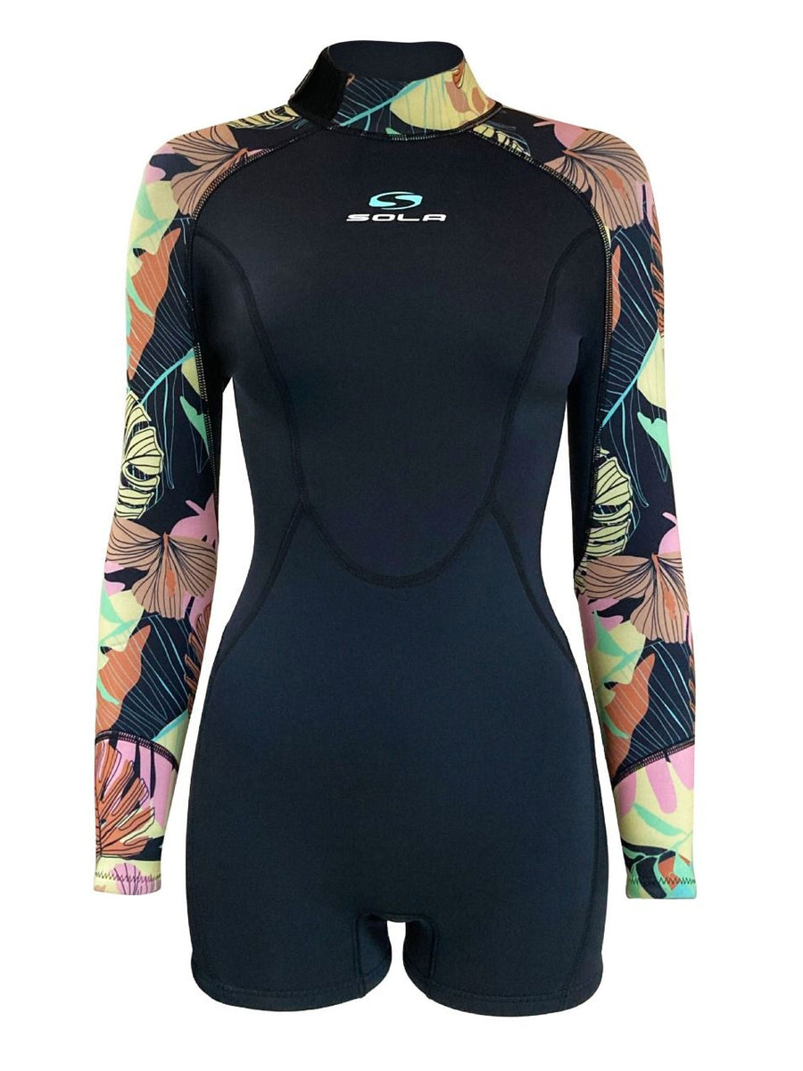 Sola Womens Ignite 3/2mm Long Arm Shorty Wetsuit - Floral - 2025 – Boardwise